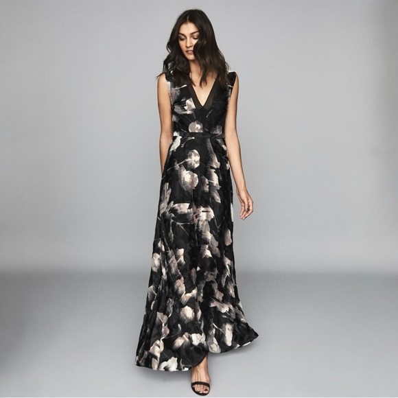 Reiss | Dresses | Reiss Kaira Glacier Black Floral Burnout Maxi Dress ...